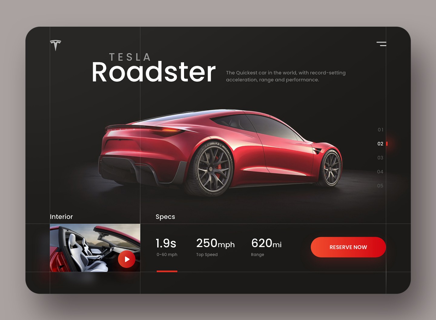 Tesla Roadster web UI design – SINTHAIstudio.com